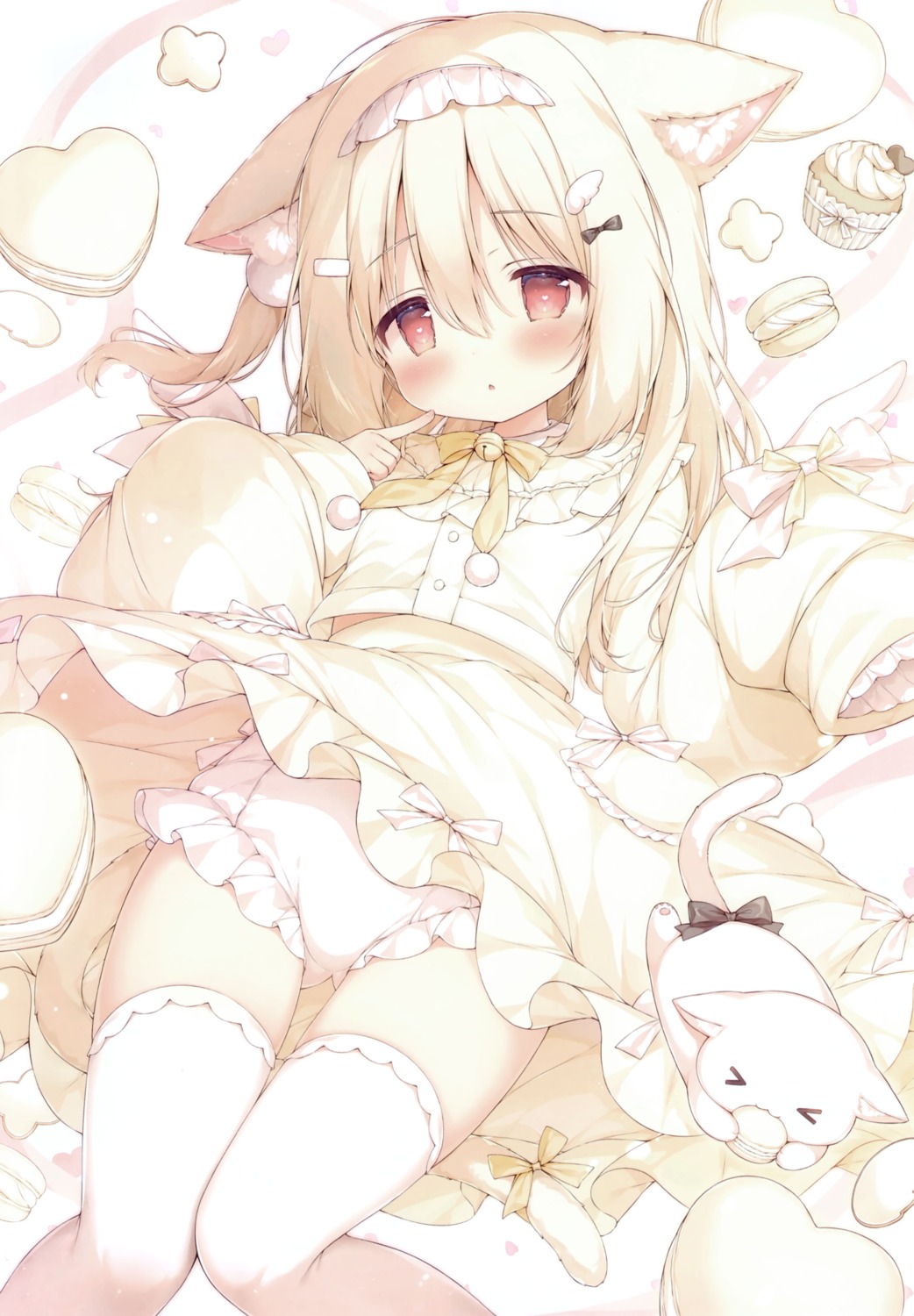 mochi peach momozu komamochi animal ears loli neko nekomimi skirt lift tail thighhighs ...